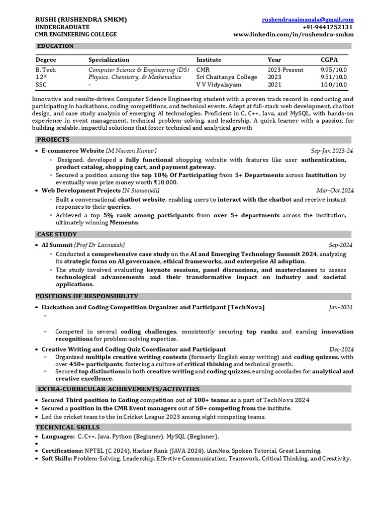 Rushendra New Resume | PDF | Artificial Intelligence | Intelligence (AI) & Semantics