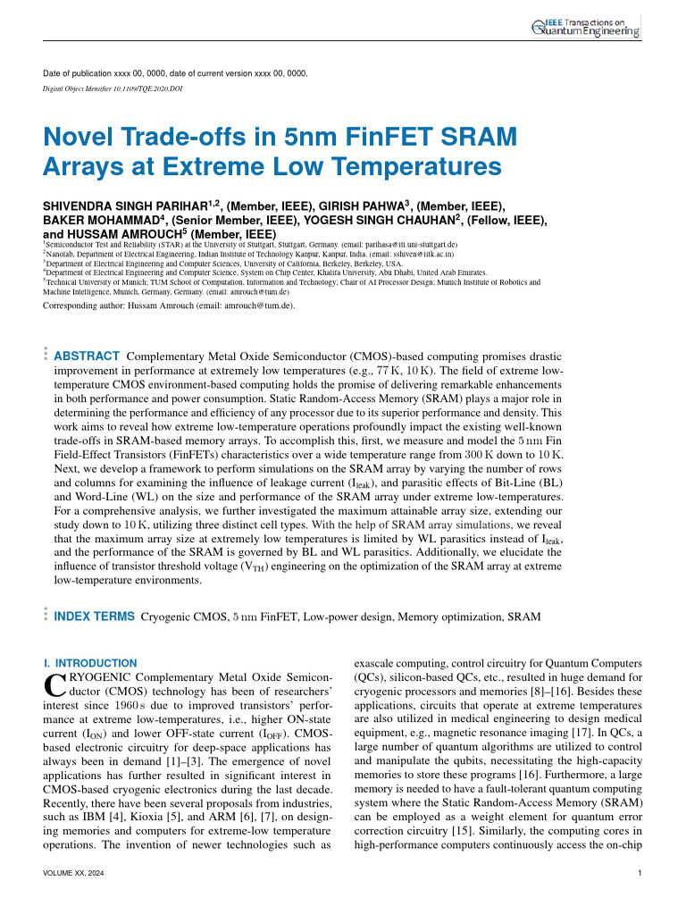 Novel Trade-Offs in 5nm FinFET SRAM Arrays at Extreme Low Temperatures ...