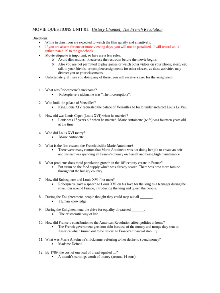 MOVIE QUESTIONS 01 - Amelia Sosa | PDF | Marie Antoinette | Reign Of Terror