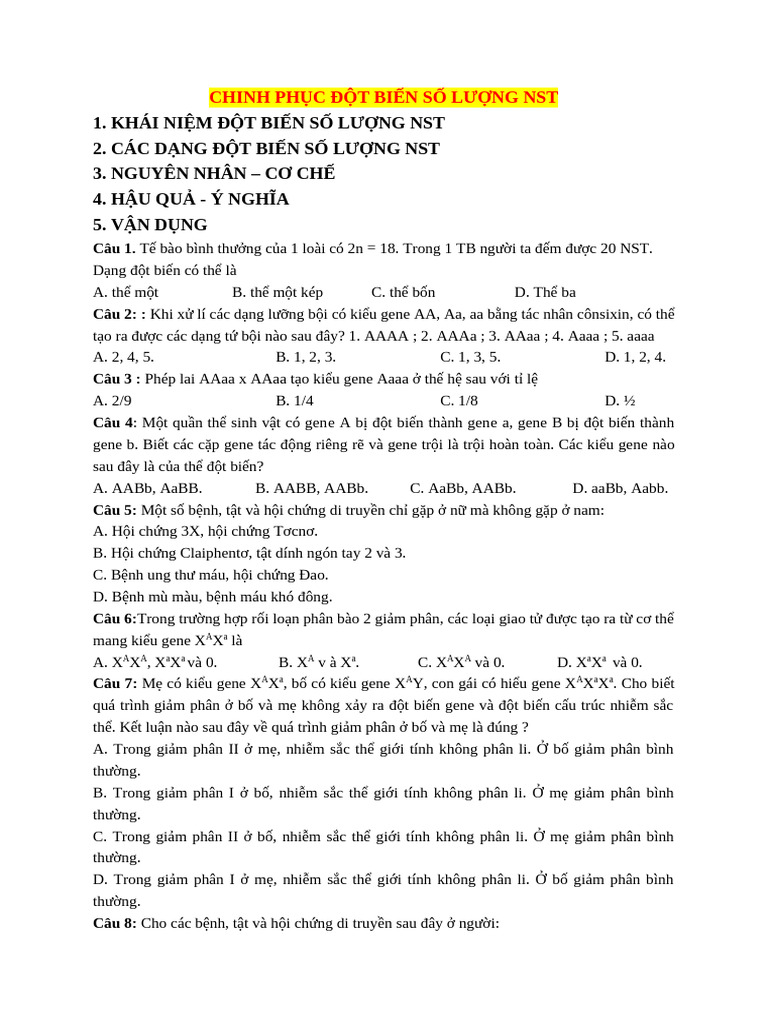 CHINH PHỤC ĐỘT BIẾN SỐ LƯỢNG NST | PDF