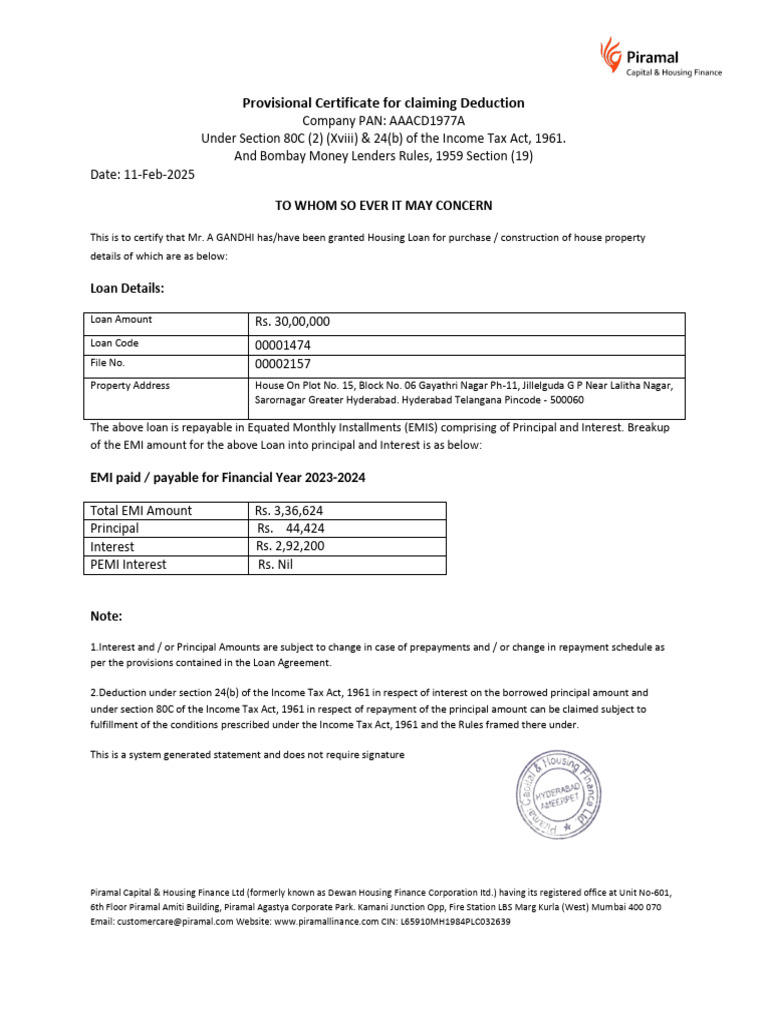 Provisional Housing Loan Certificate 2023 | PDF