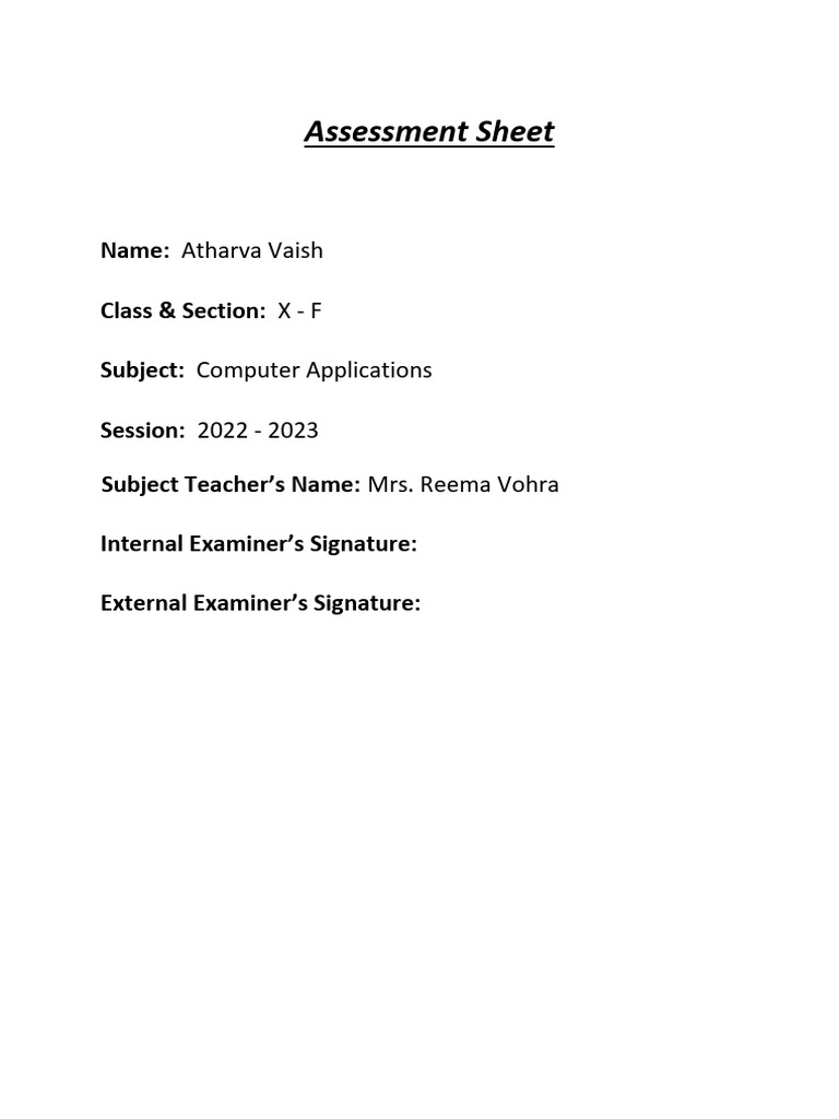 Assessment Sheet Sample | PDF