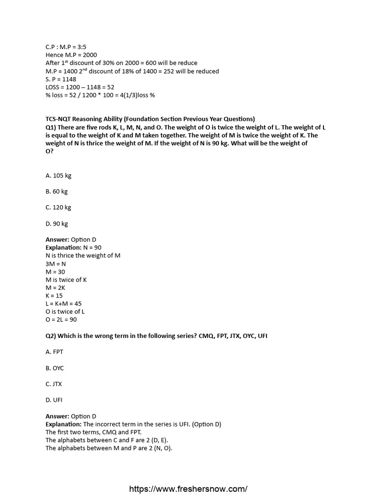 TCS Reasoning Questions | PDF | Area