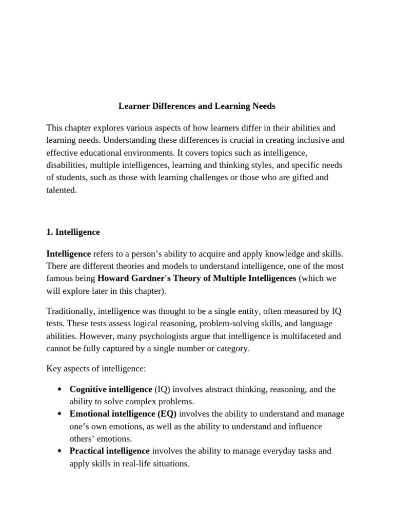 Understanding Learner Differences | PDF | Intelligence | Learning