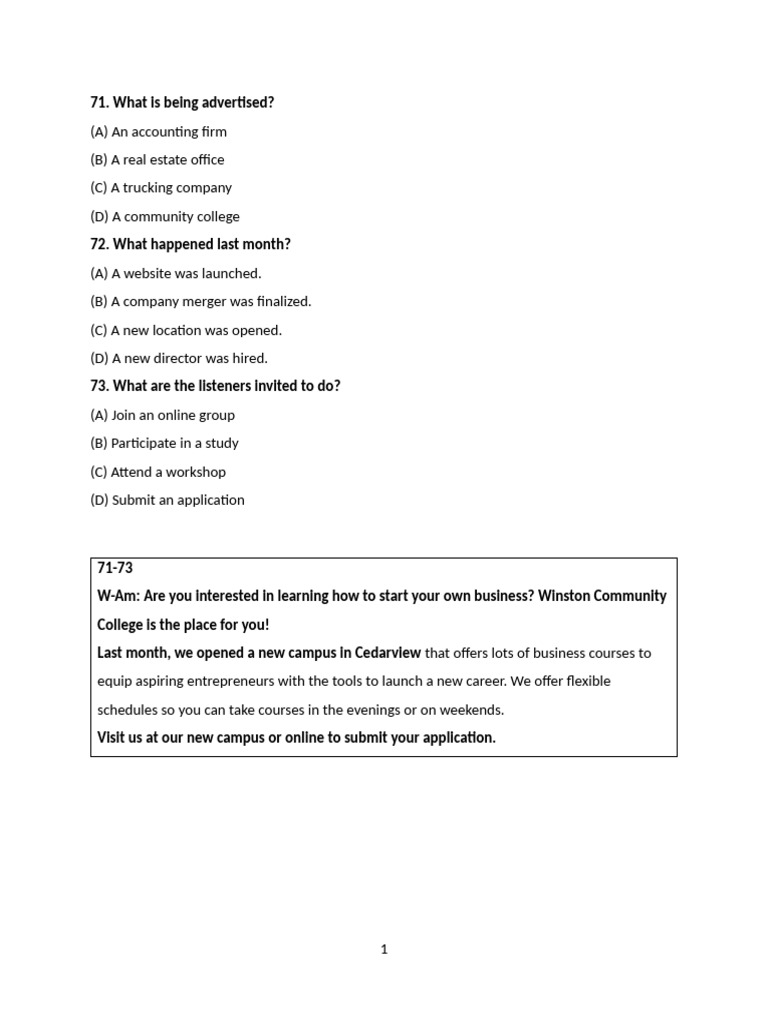 1000 LISTENING_ETS TOEIC 1000 VOL_PART 4_TEST 07 - Script | PDF