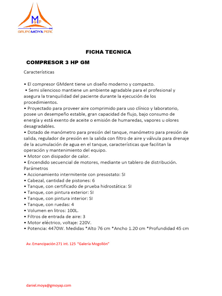 Ficha Tecnica Compresor 3HP GM | PDF