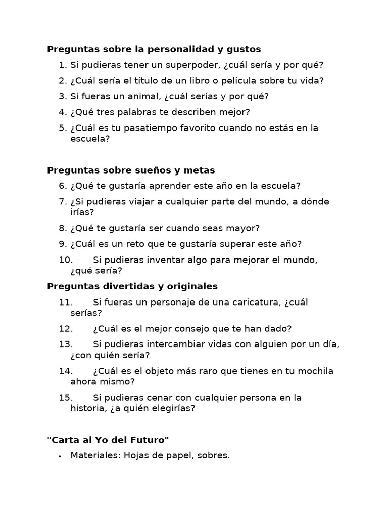 Preguntas sobre la personalidad y gustos | PDF