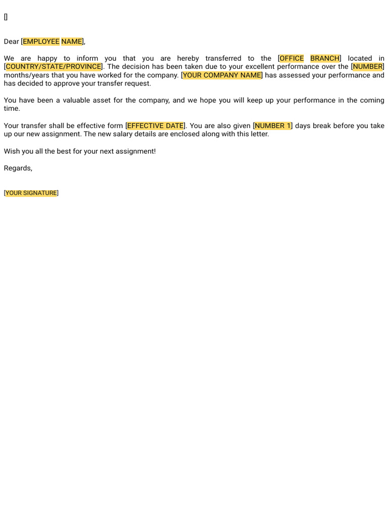 Employee Transfer Notification Letter | PDF