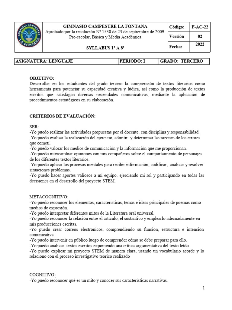 Syllabus Lenguaje Grado 3º 2025 | PDF | Comunicación humana | Lingüística