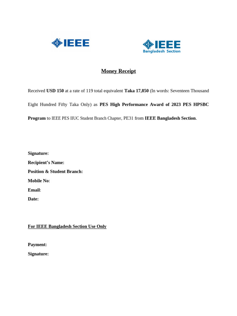 2023 PES Award Money Receipt | PDF