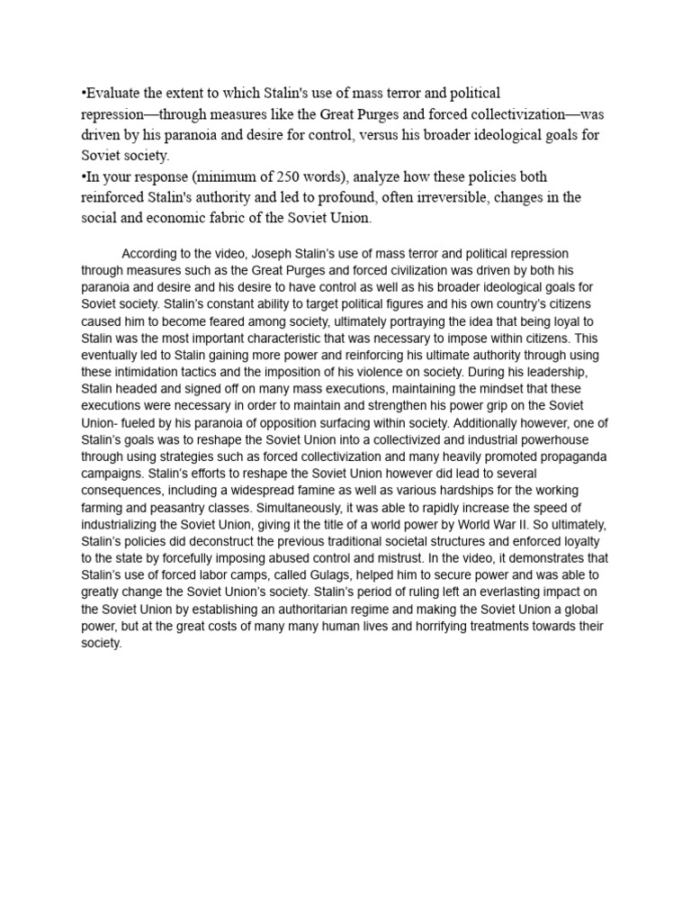 Stalin's Terror: Control vs. Ideology | PDF | Joseph Stalin | Soviet Union