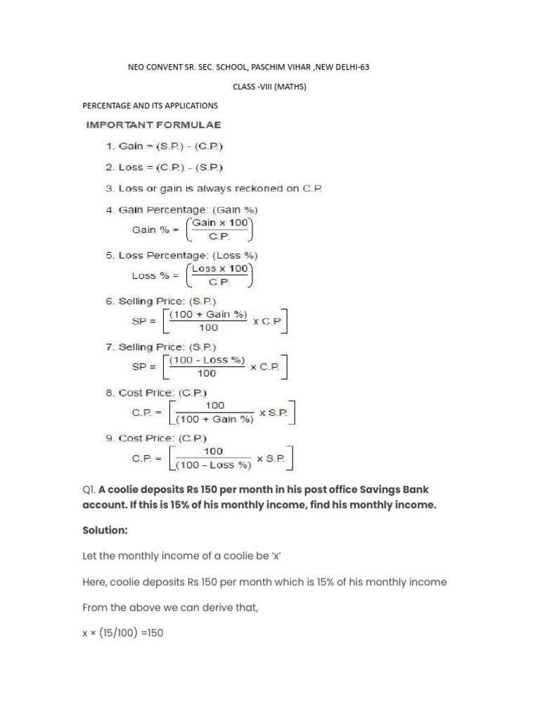 Percentage and Its Applications | PDF