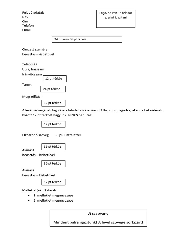 A - szabvány hivatalos levél | PDF