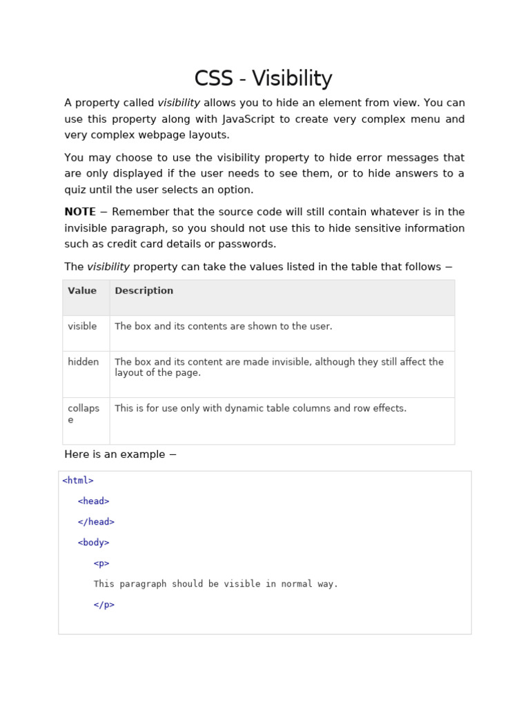 CSS Visibility Property Explained | PDF