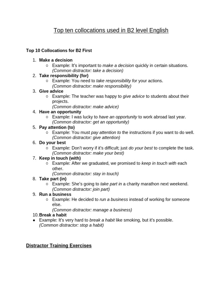 Top 10 B2 English Collocations | PDF