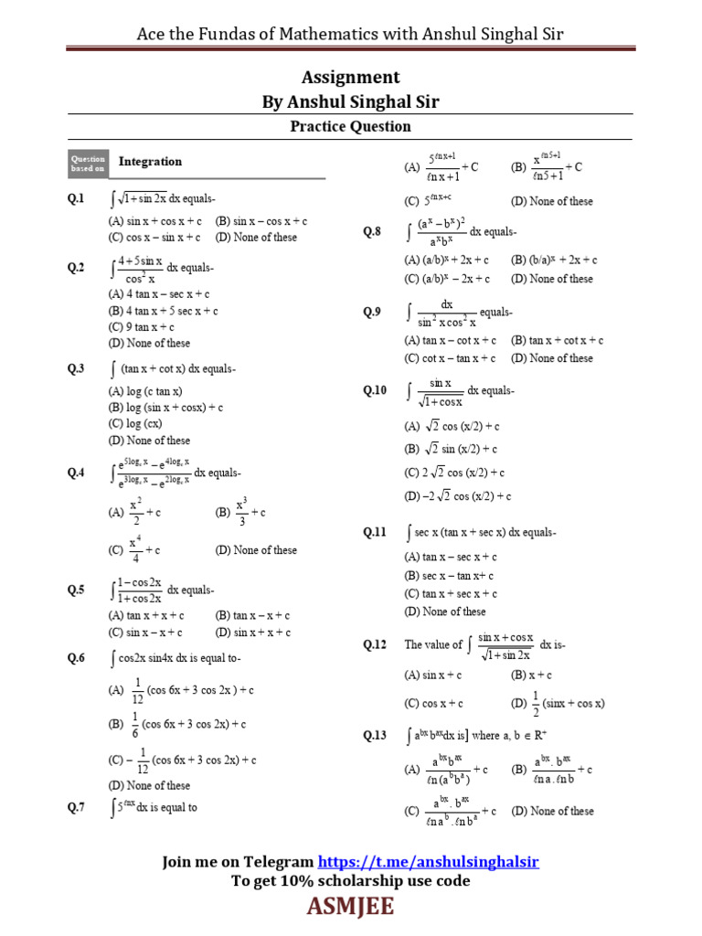 Indefinite Integration Practice Booklet 1 | PDF