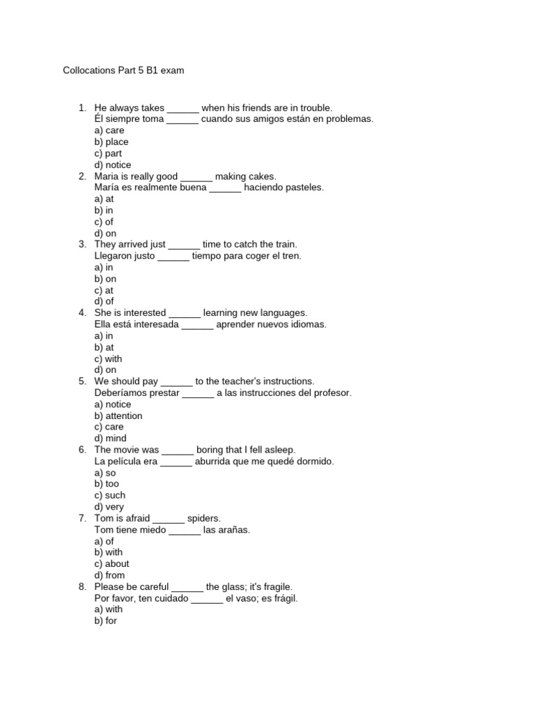 Collocations Part 5 B1 Exam | PDF