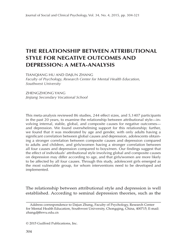 THE RELATIONSHIP BETWEEN ATTRIBUTIONAL STYLE FOR NEGATIVE OUTCOMES AND ...
