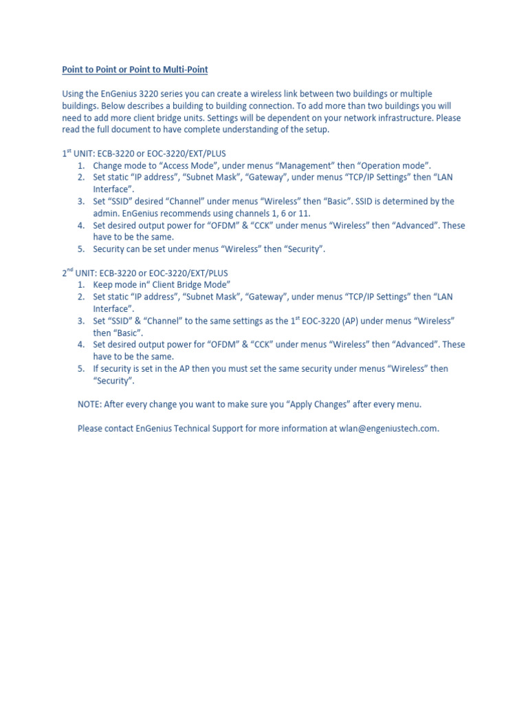 ENGENIUS ECB 3220 Point To Point Point To Multipoints | PDF