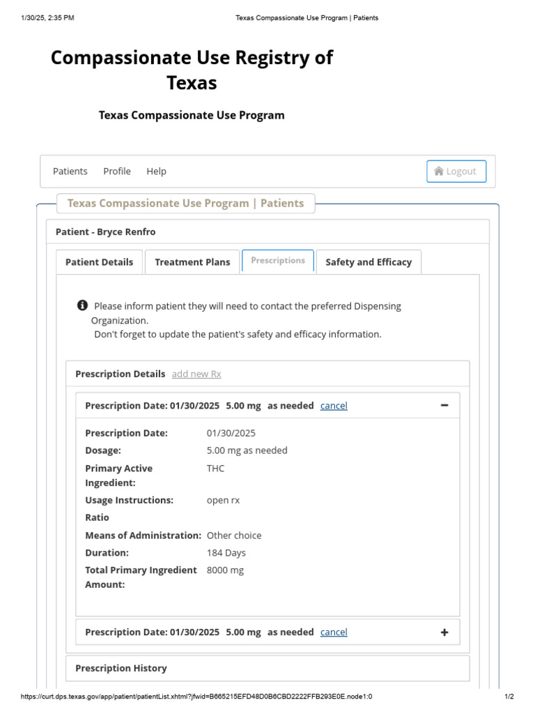 Texas Compassionate Use Program - Patients | PDF
