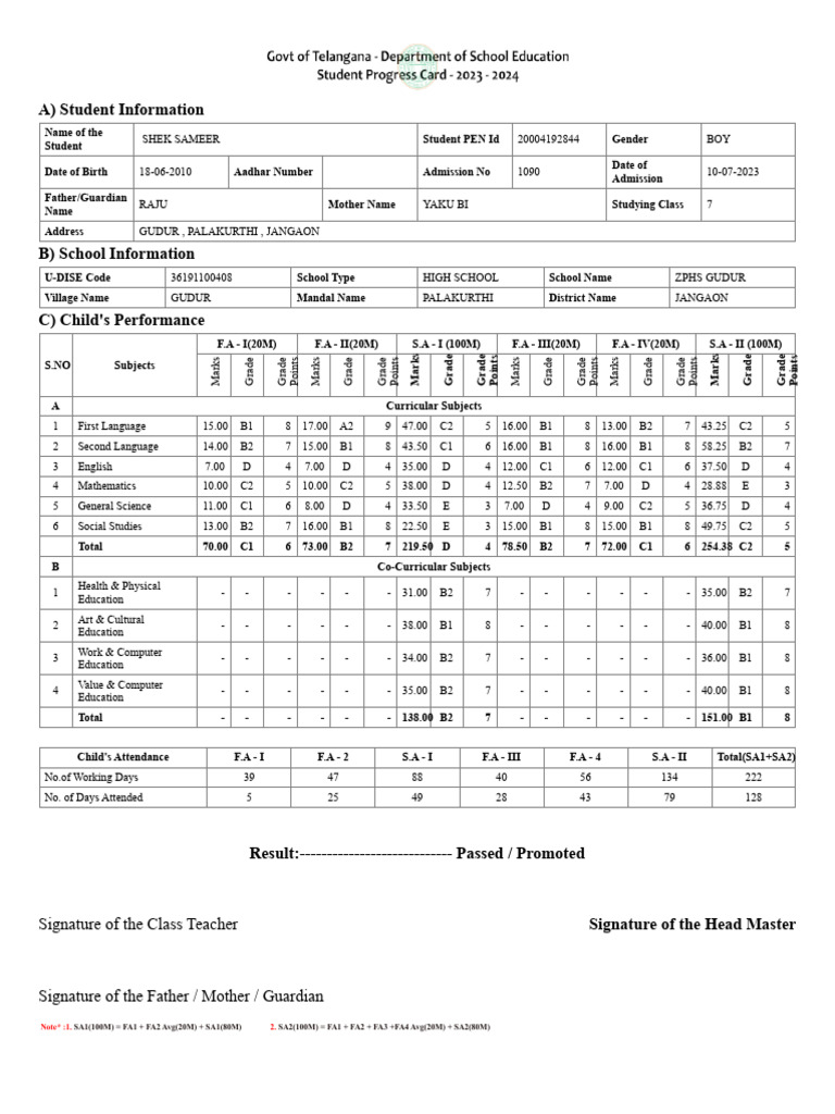 Class 7 Progress Cards | PDF | Cognition | Learning