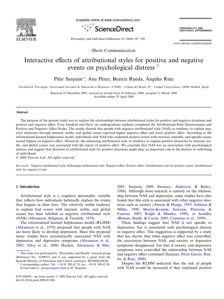 Interactive Effects of Attributional Styles For Positive and Negative ...