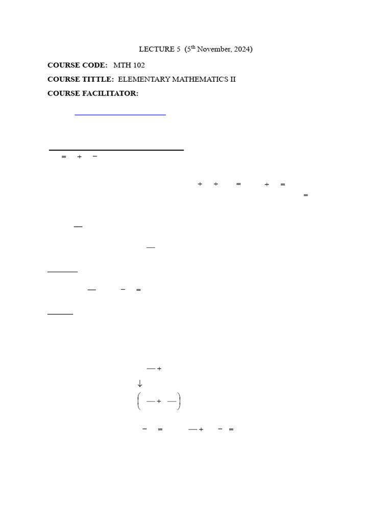 Noun MTH 102 Lecture 5 2024 - 2 | PDF | Subtraction | Mathematical Objects
