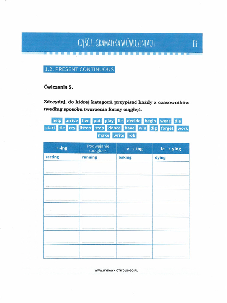 Present Continuous - Pisownia Ing | PDF