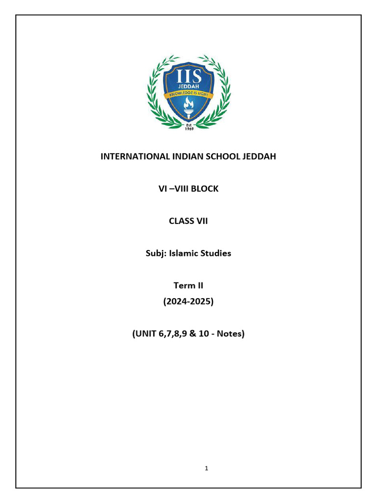CLASS VII - Islamic Studies-Term 2 Notes TERM 1 ISLAMIC STUDIES NOTES ...