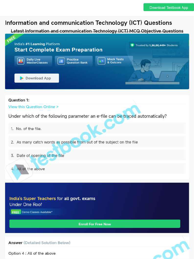 MCQ On Information and Communication Technology Ict 602fce53c7cc80beac4b6134 | PDF