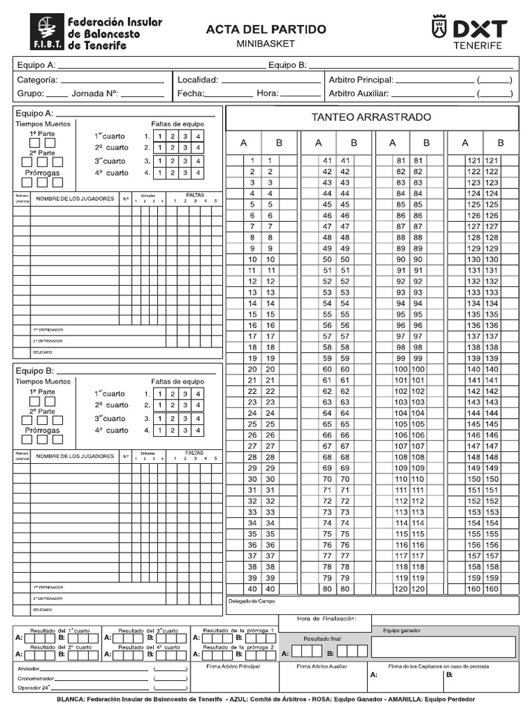 Modelo Acta Fibt Minibasket Pasarela Bam 4 Cuartos Vertical 2022 1 | PDF
