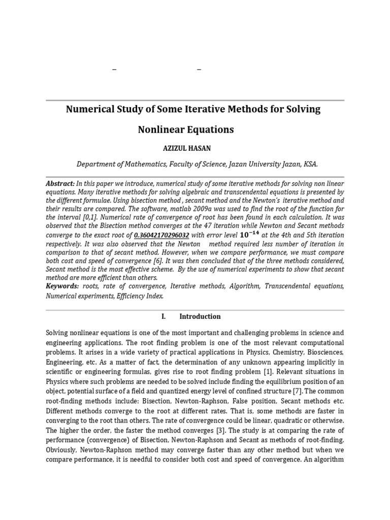 Numerical Study of Some Iterative Methods For Solving Nonlinear ...