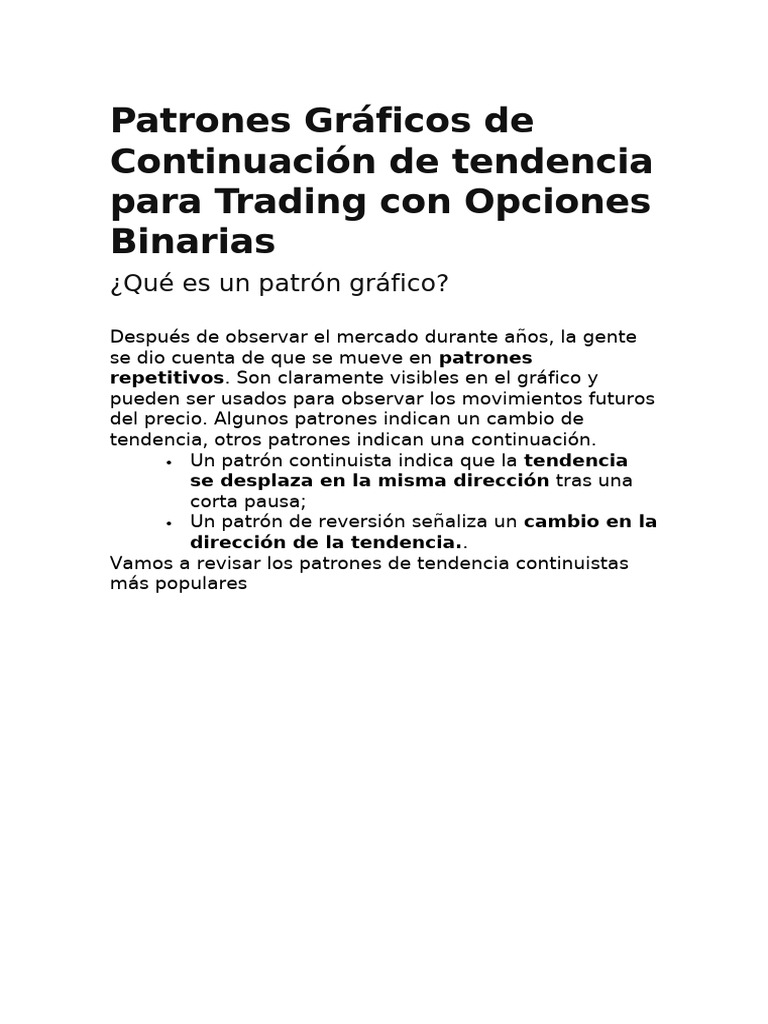 Patrones Gráficos de Continuación de Tendencia para Trading Con Opciones Binarias | PDF | Bandera