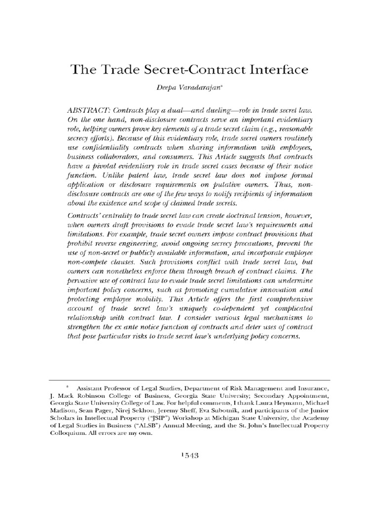 The Trade Secret-Contract Interface | PDF