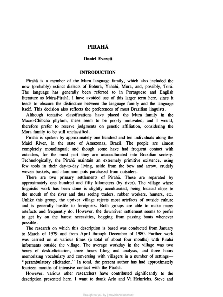Linguistic Study of Pirahä Language | PDF | Verb | Linguistics
