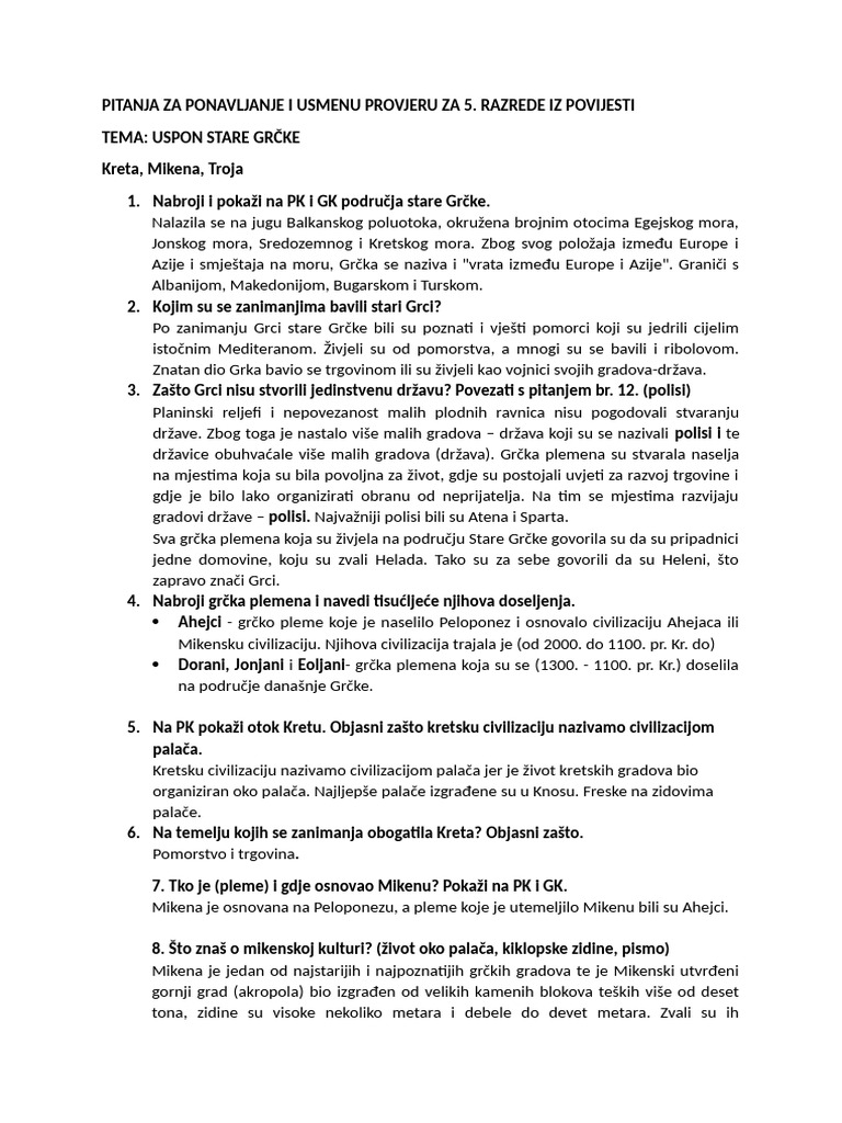 PITANJA ZA PONAVLJANJE I USMENU PROVJERU ZA 5 - Odgovori | PDF