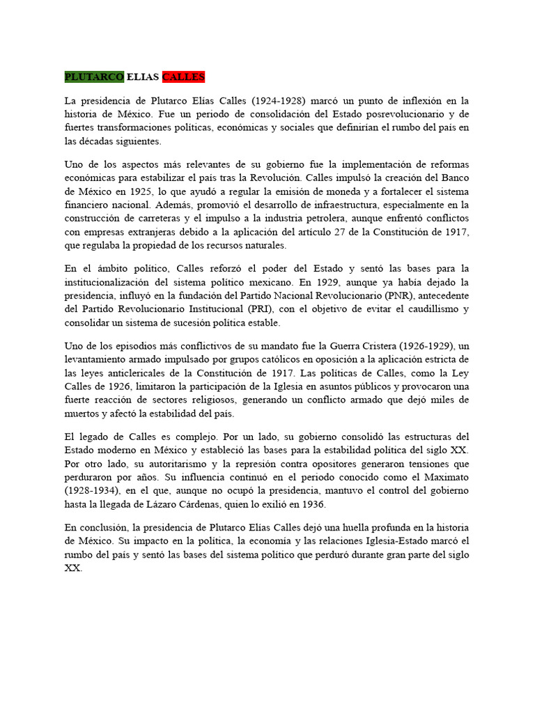 Plutarco Elias Calles | PDF | México | Ciencias Políticas
