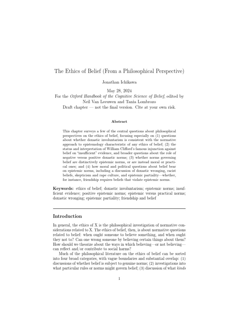 The Ethics of Belief - Jonathan Ichikawa | PDF | Epistemology | Rationality