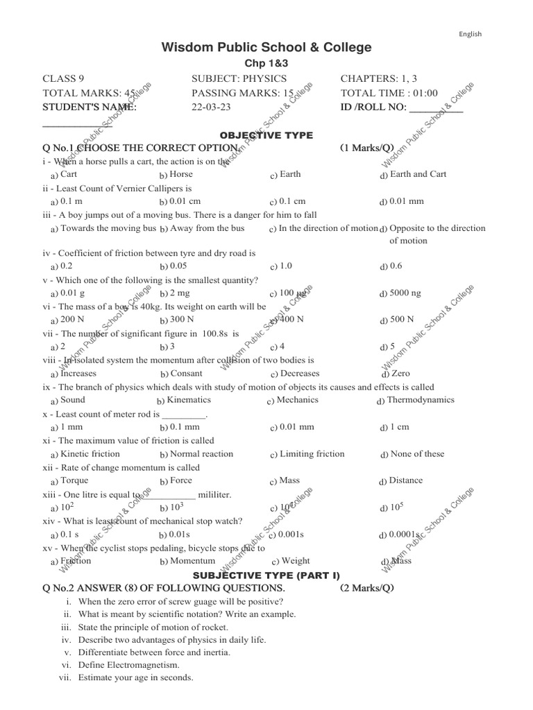 Class 9 Physics Marks Breakdown | PDF | Force | Momentum