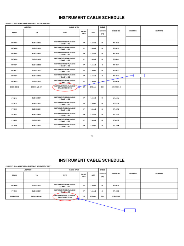 Signal Cable Schedule | PDF | Electronics