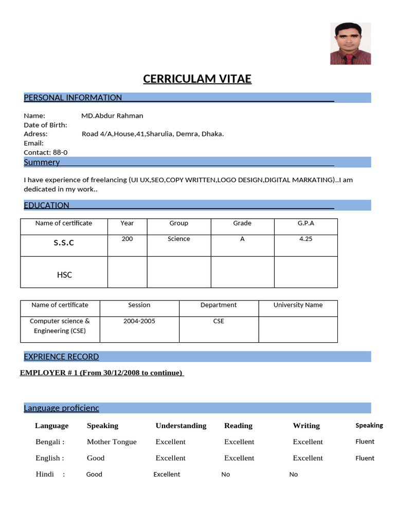 Upgrade Ms Word Cv Formate 14-08-2023 (1) | PDF