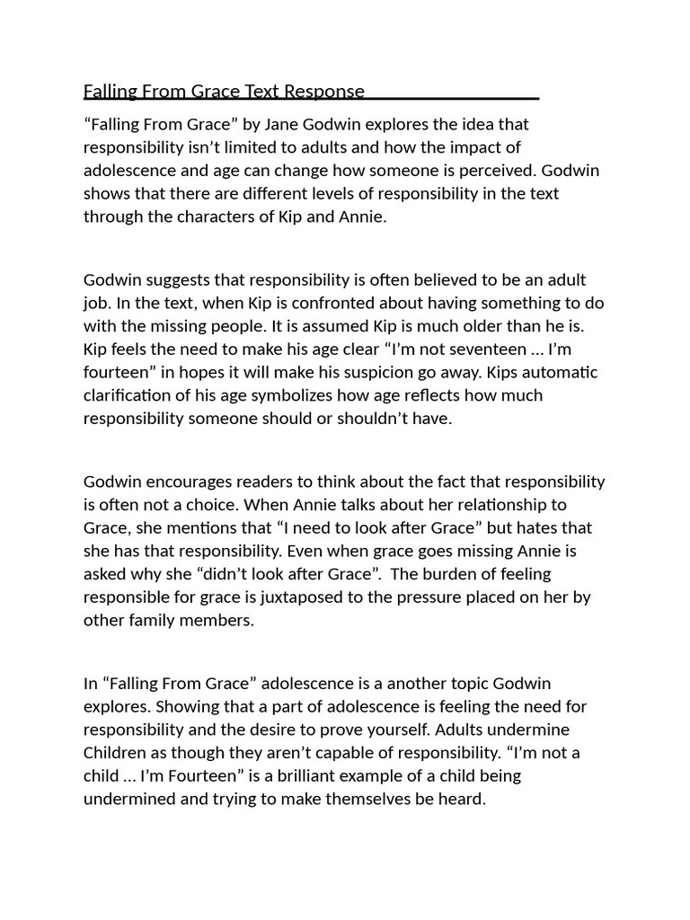 Responsibility in Jane Godwin's "Falling From Grace" | PDF