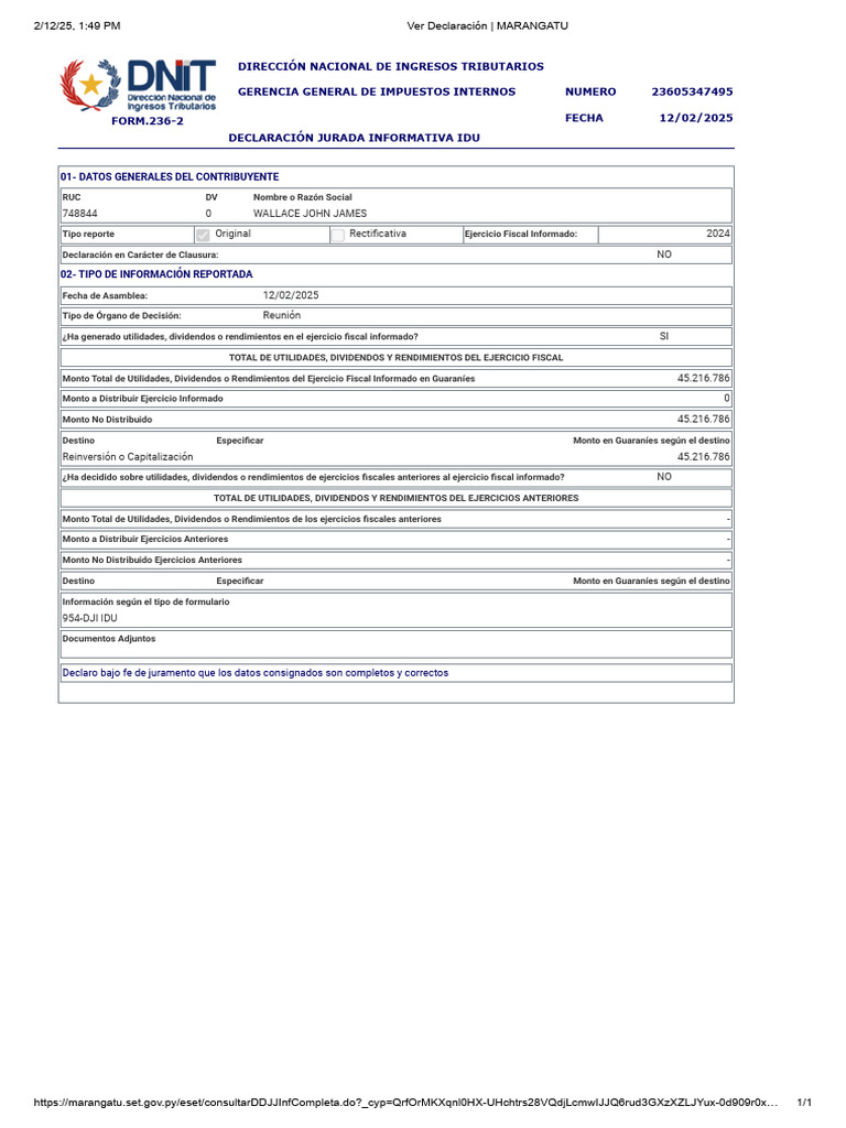 Declaracion Idu 2024 | PDF | Impuestos | Finanzas del gobierno