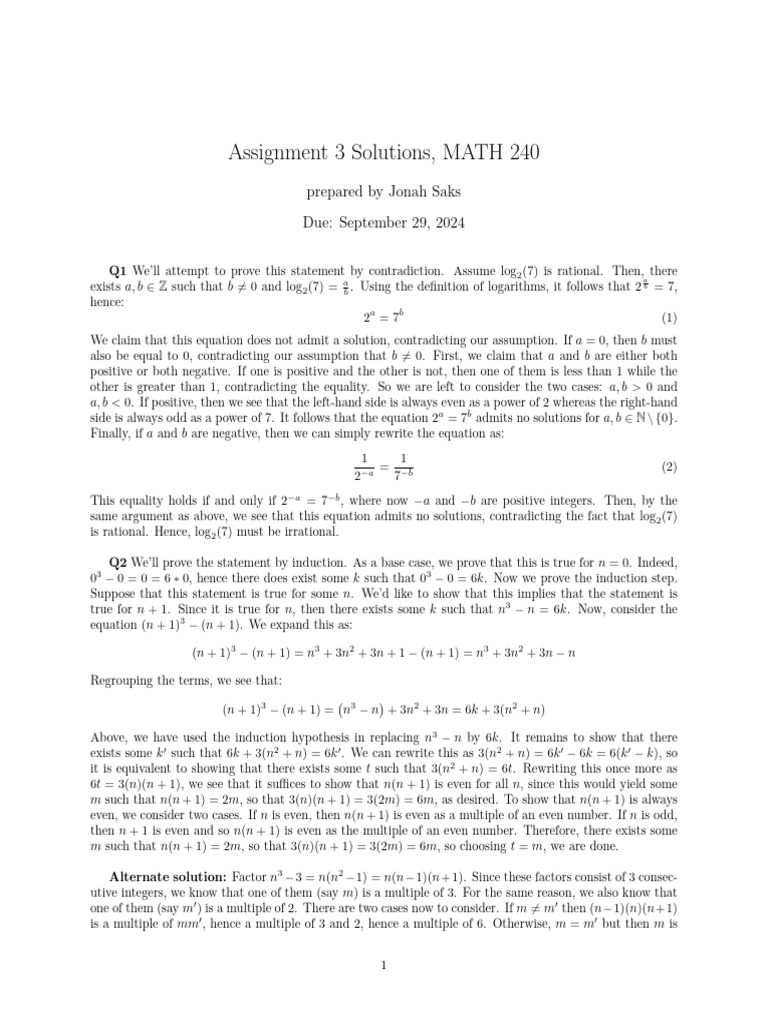 Math 240 Assignment 3 Solutions Pdf Mathematical Analysis Mathematics