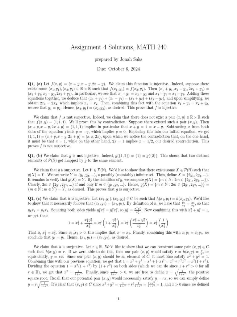 Assignment 4 Solutions 240 | PDF | Algebra | Mathematical Logic