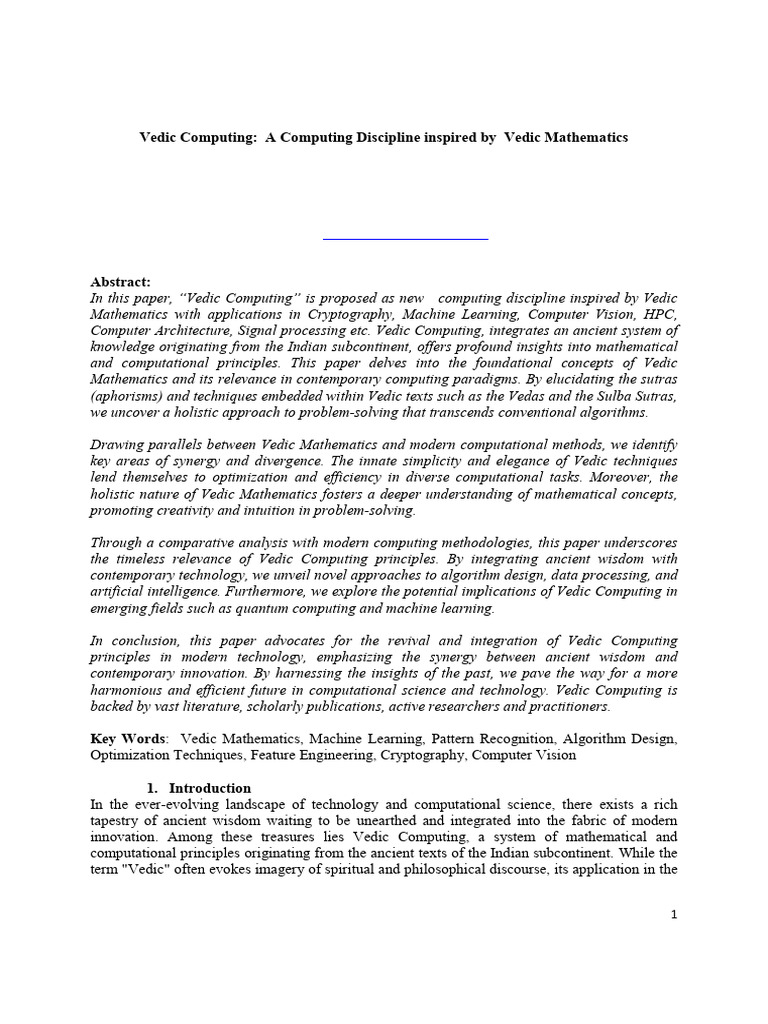 Vedic Computing A Computing Discipline Inspired by | PDF | Mathematics | Computing