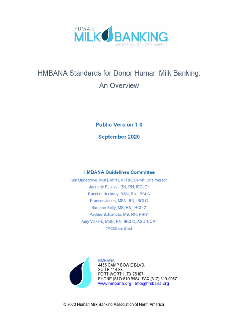 HMBANA Standards for Milk Banking Overview | PDF | Food Safety | Breast ...