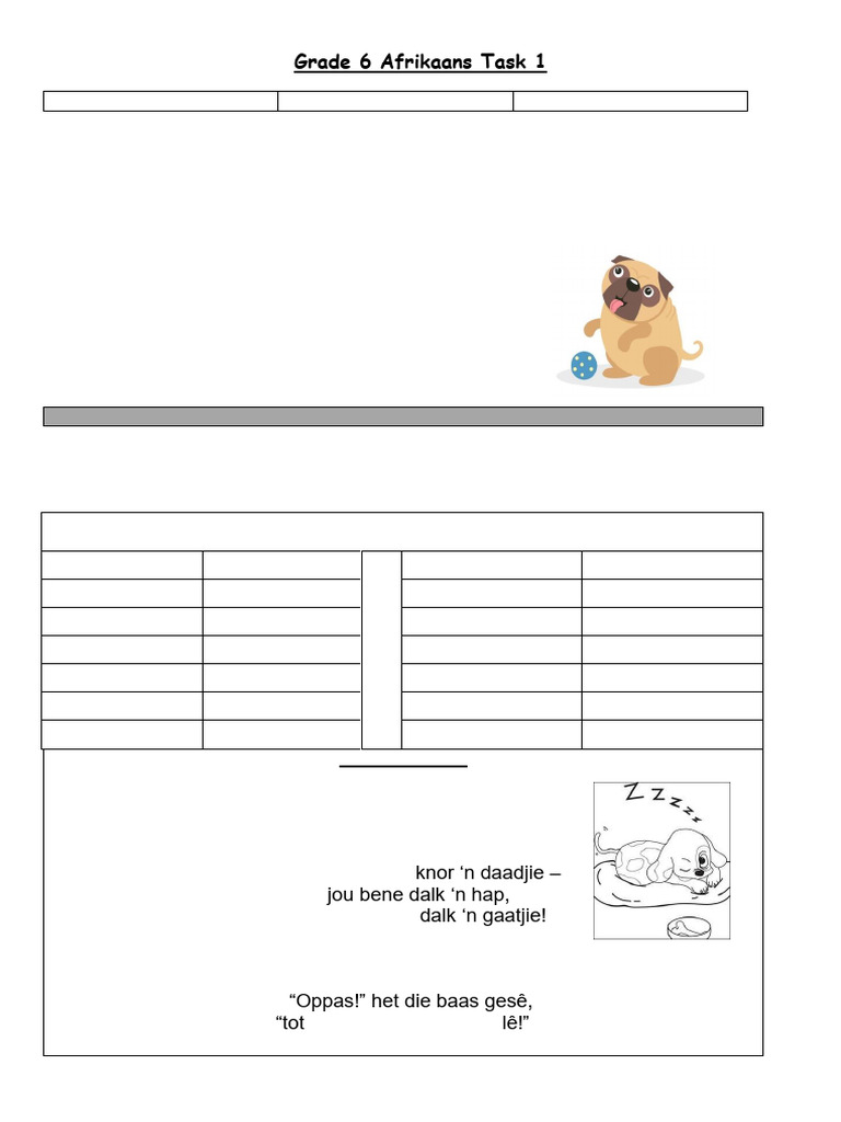 Grade 6 Afrikaans Task 1 | PDF