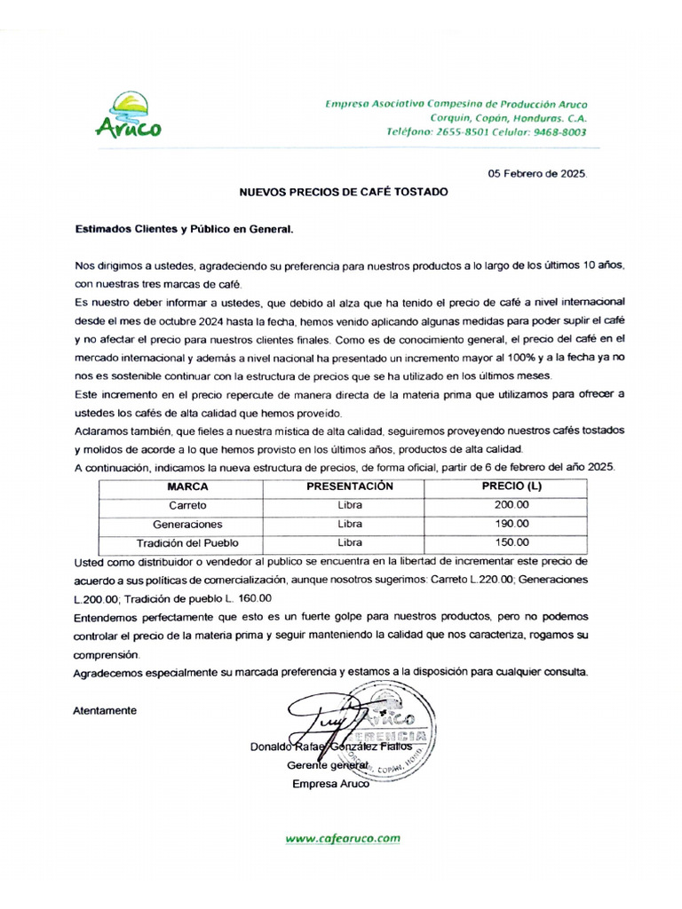 Nota Cambios Café | PDF