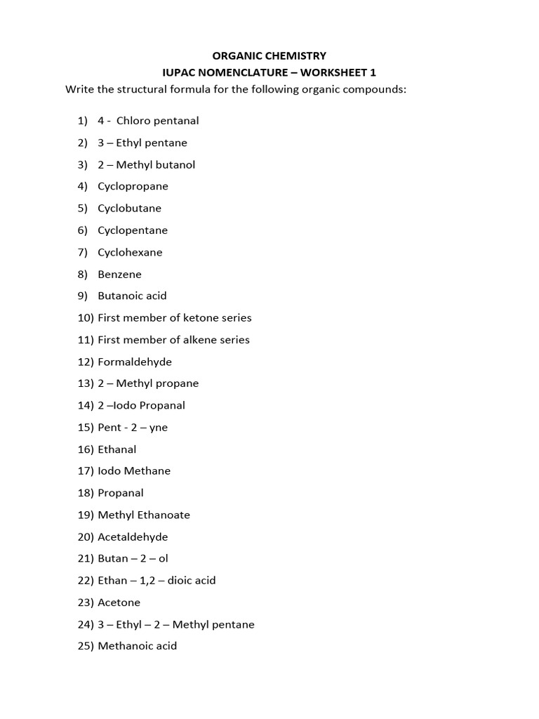 Iupac Nomenclature Revision Worksheet-1 - 250212 - 135851 | PDF